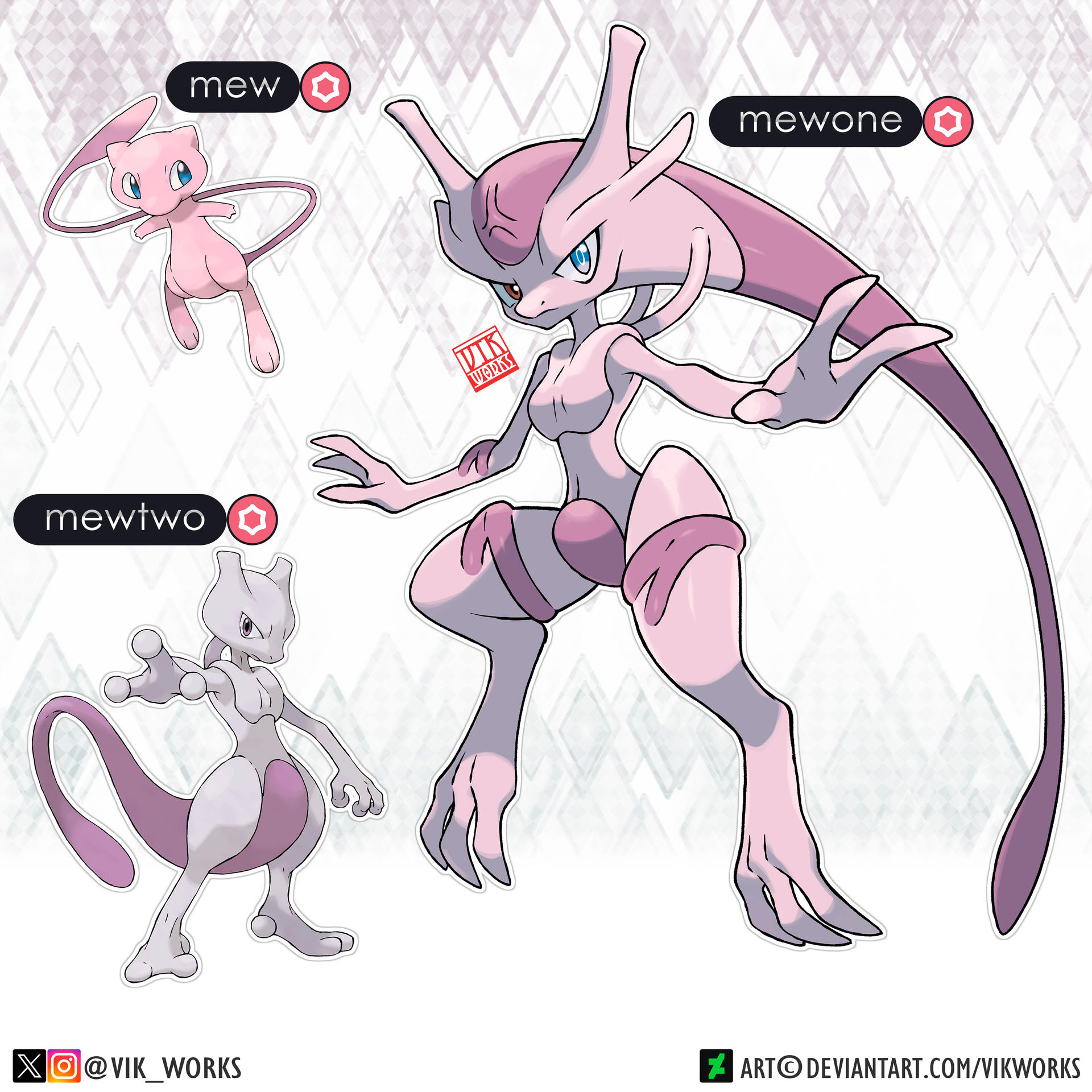 Pokemon Mew Mewone Mewtwo By Vikworks On Deviantart