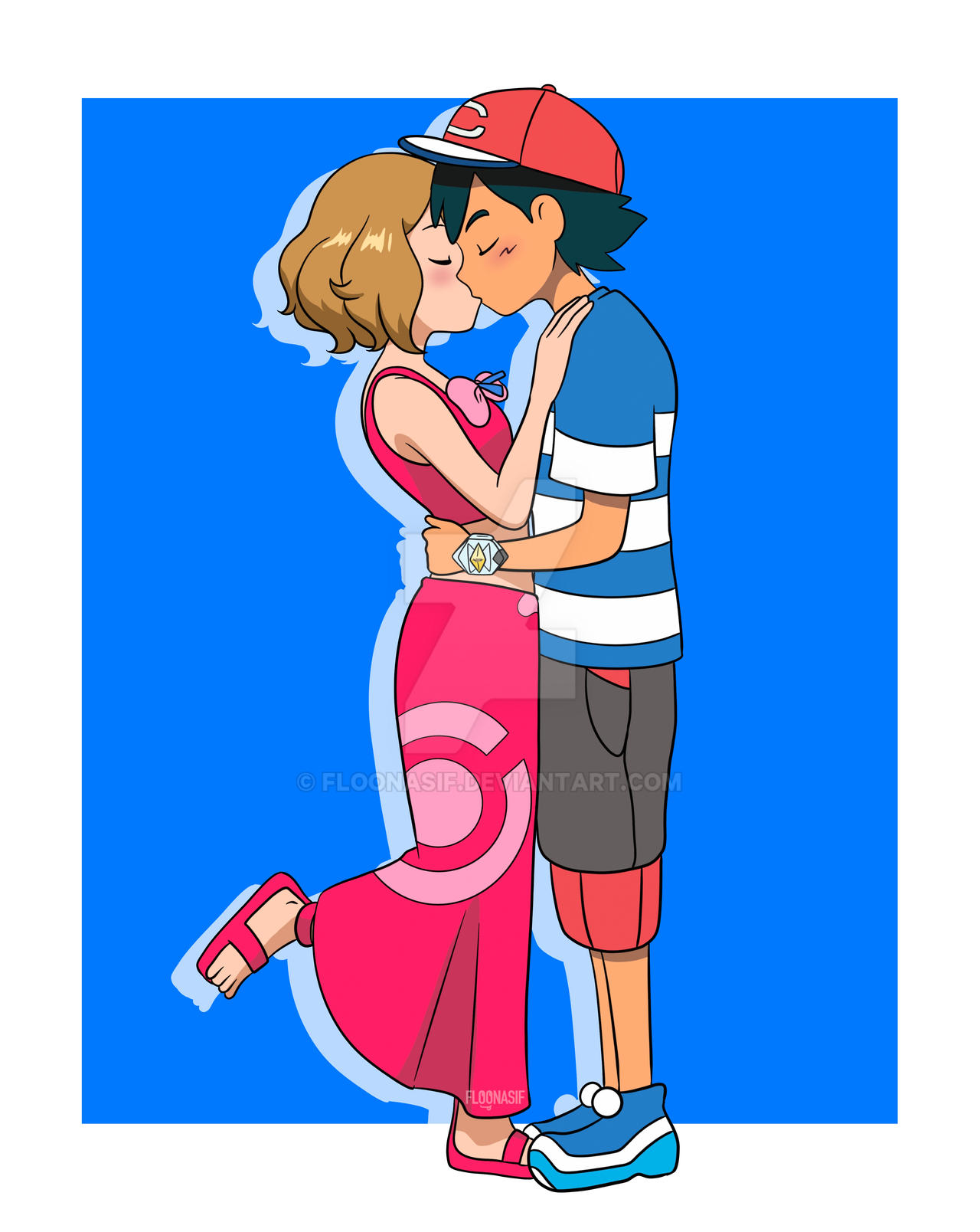 Ash X Serena Kiss Commission By Floonasif On Deviantart