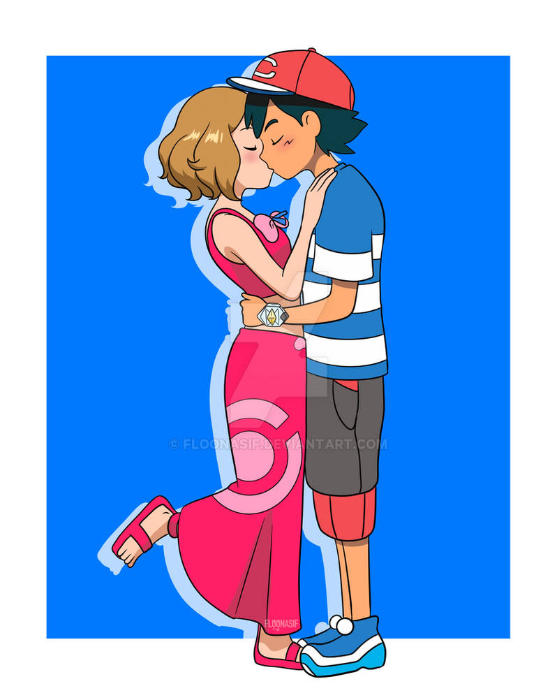 Ash X Serena Kiss Commission By Floonasif On Deviantart