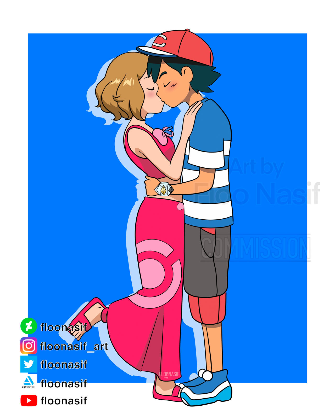 Ash X Serena Kiss Commission By Floonasif On Deviantart