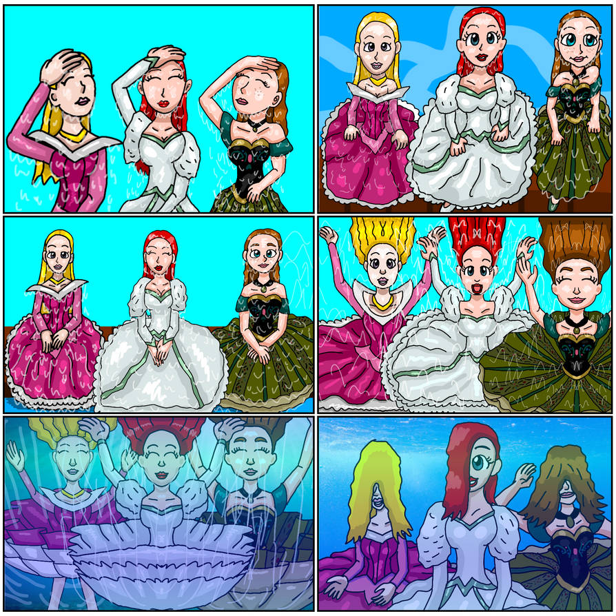 Aurora Anna And Ariel In Lake 2 By Galbin32 On Deviantart