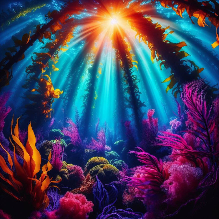 Neon Kelp Forest Illuminated by Submerged Sunbeams by JamesHosie1995 on ... Neon Kelp Forest Illuminated by Submerged Sunbeams by JamesHosie1995 on ...