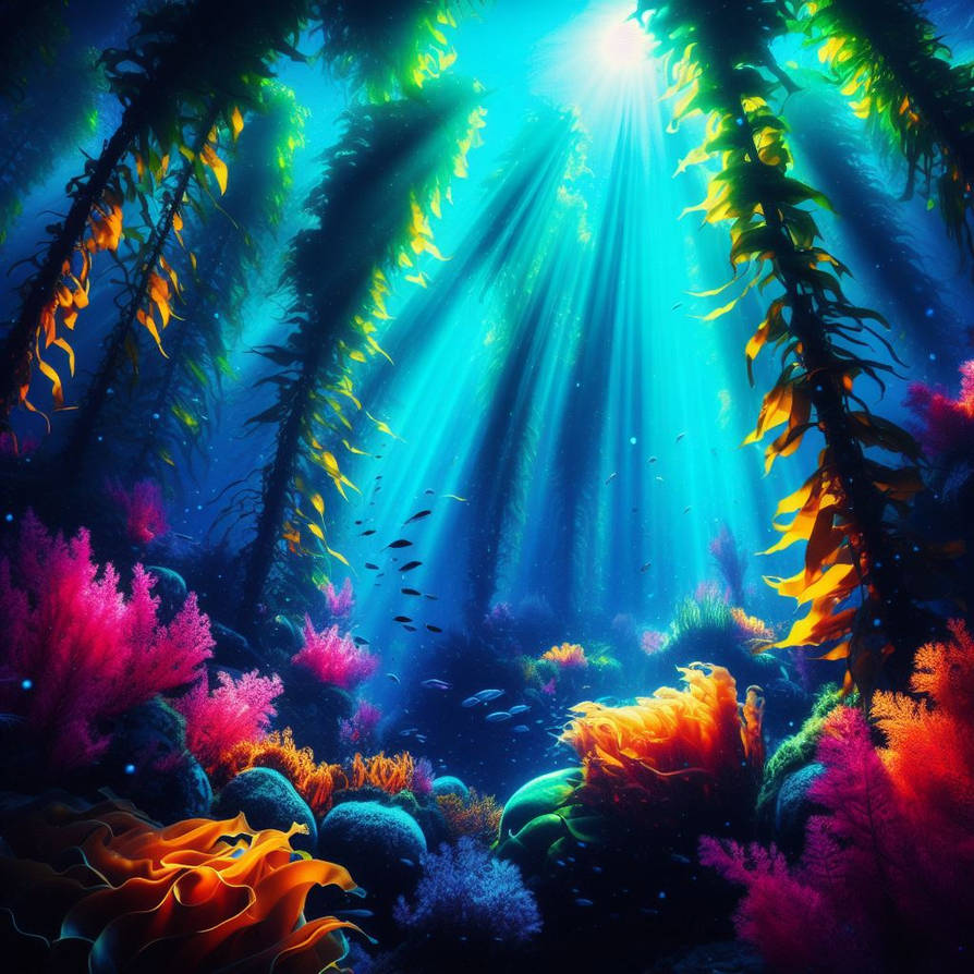 Neon Kelp Forest Illuminated by Submerged Sunbeams by JamesHosie1995 on ... Neon Kelp Forest Illuminated by Submerged Sunbeams by JamesHosie1995 on ...