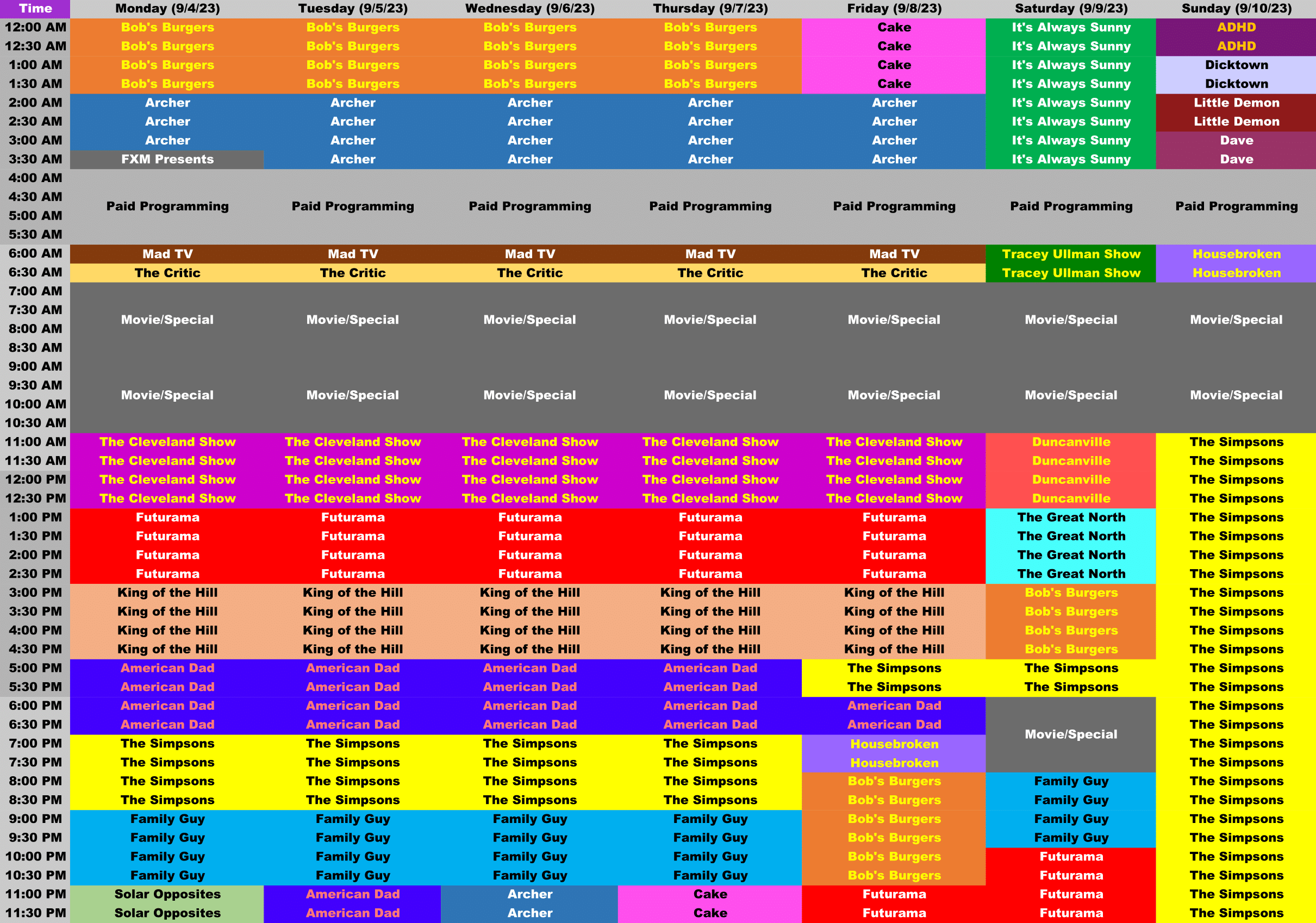 Ideal FXX Schedule By ArtieRaccoonReviews On DeviantArt ideal-fxx-schedule-by-artieraccoonreviews-on-deviantart