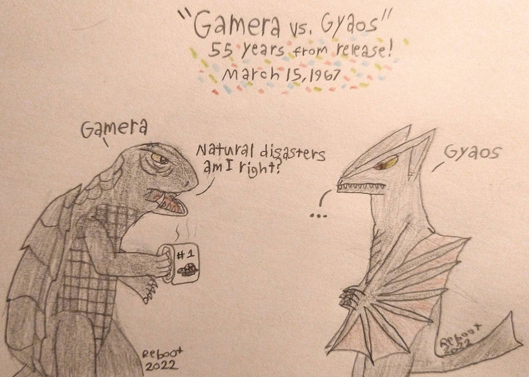 Quick Gamera Vs Gyaos 55th Anniversary Drawing By Reboottheprotogen On Deviantart