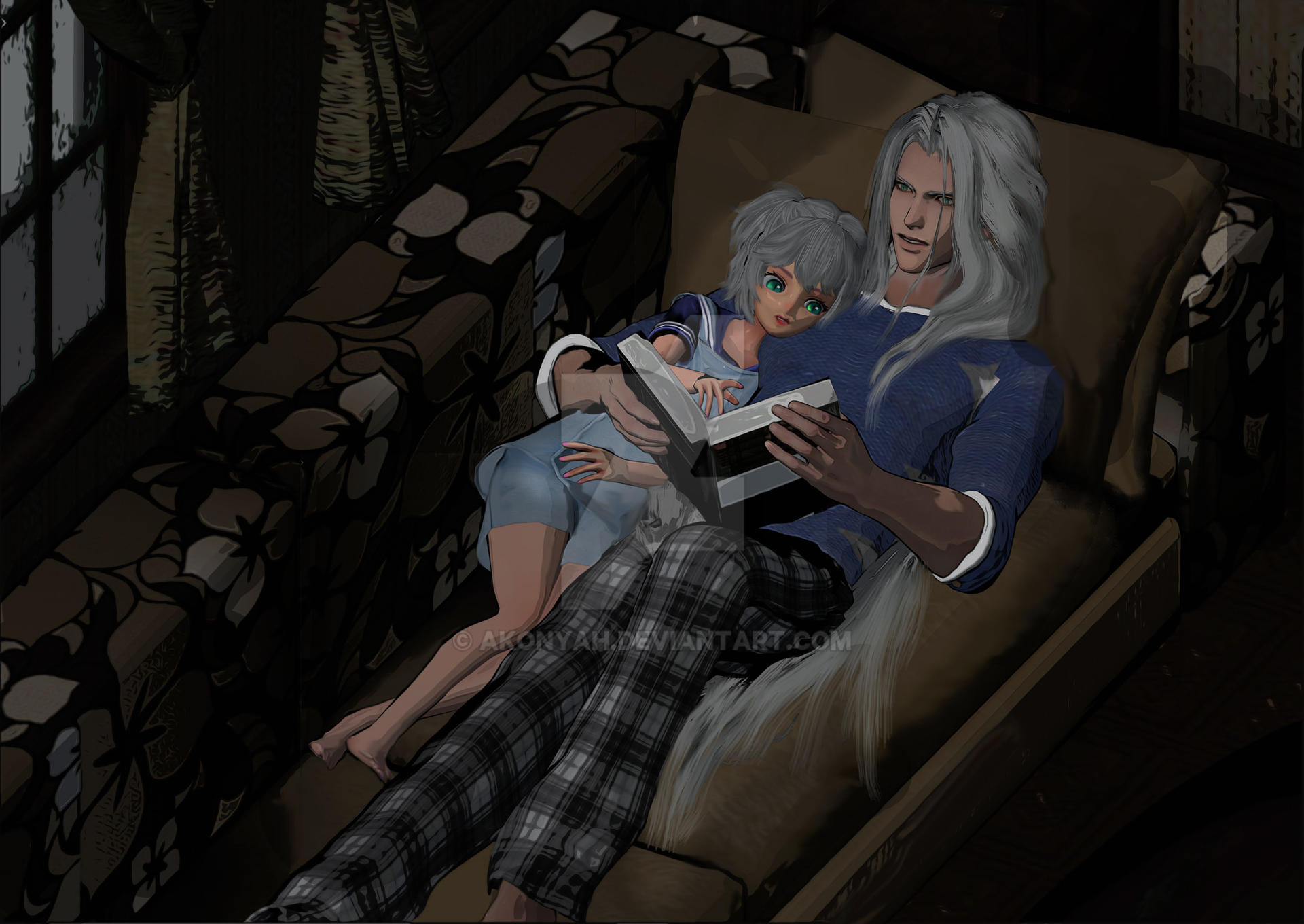 Sephiroth And His Daughter Reading Time By Akonyah On Deviantart
