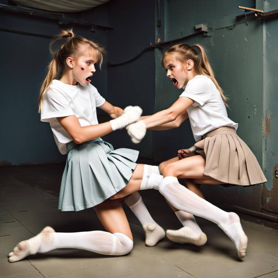 Two Girls Wearing White Knee Socks And Skirts Figh By Rainman9902 On