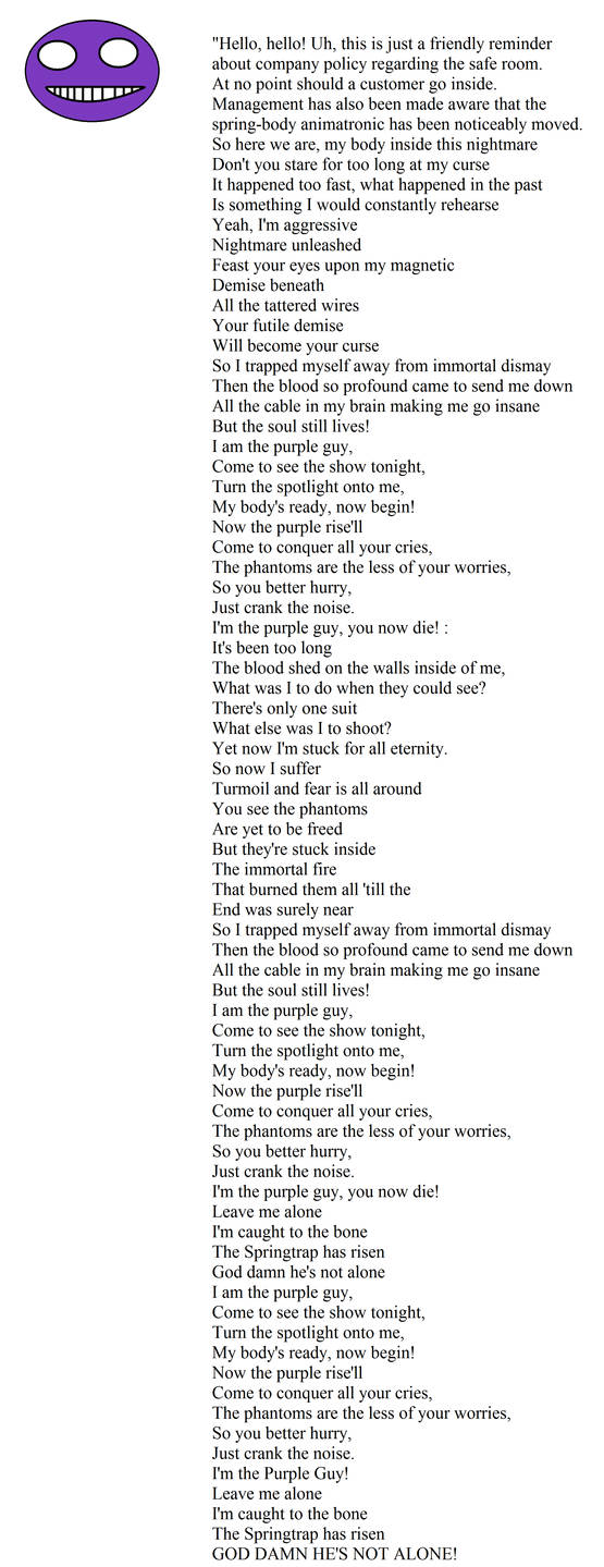 Im The Purple Guy Lyrics By Tem Village On Deviantart