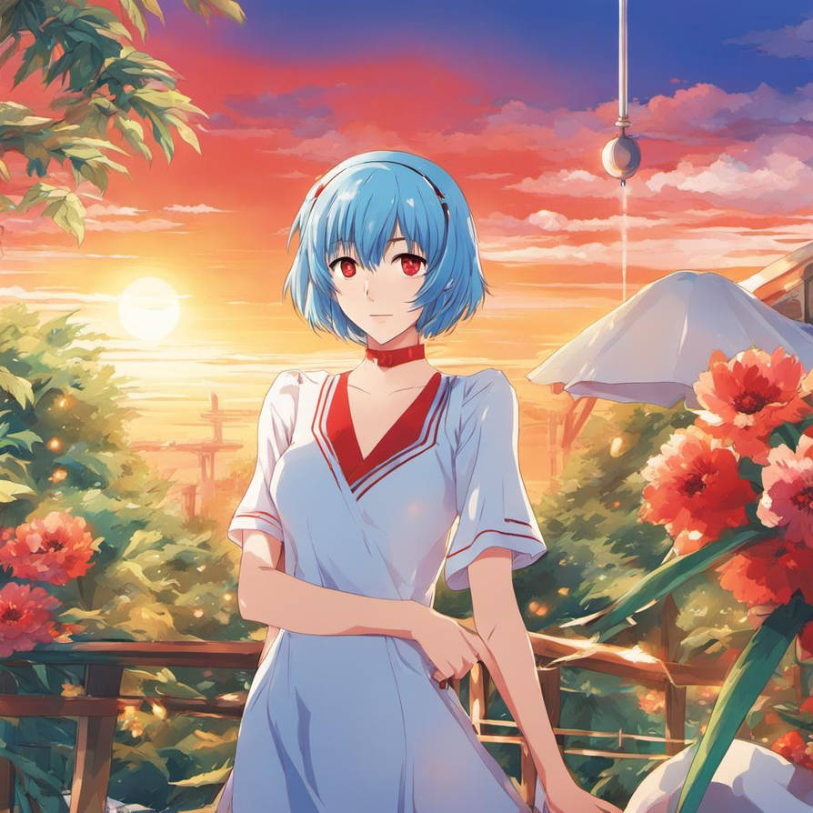 Rei Ayanami Red Eyes Blue Hair Bob Cut Sun Dr By Bluelloyd12 On