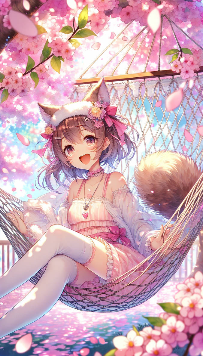 Cute Neko Girl Laying On Hammock By Mireille8920 On Deviantart