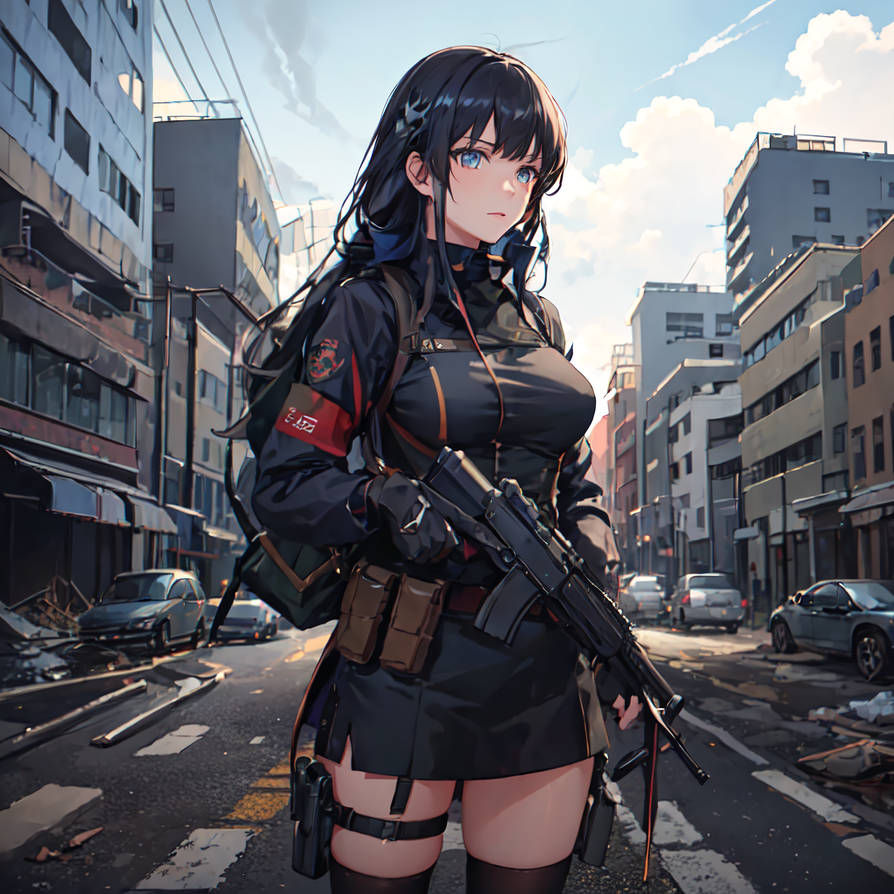 Armed Anime Girl In Post Apocalyptic City By Waifuworldart On Deviantart