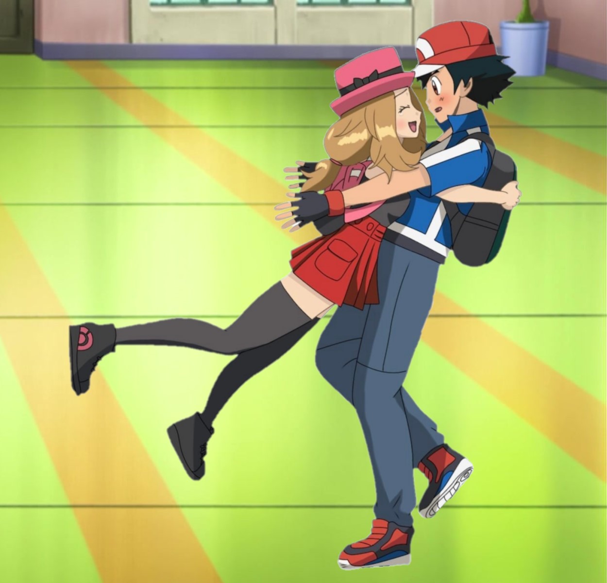 Pokemon Quest Serena Hugs Ash By Willdinomaster55 On Deviantart