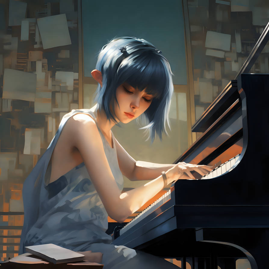 Anime Girl Playing The Piano Instrument Realistic By Toumanix On
