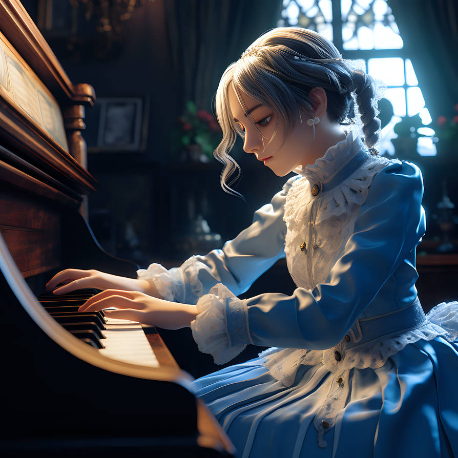 Anime Girl Playing The Piano Instrument Kyoto Anim By Toumanix On