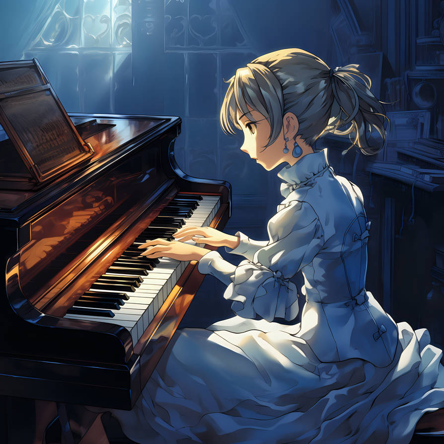 Anime Girl Playing The Piano Instrument Kyoto Anim By Toumanix On