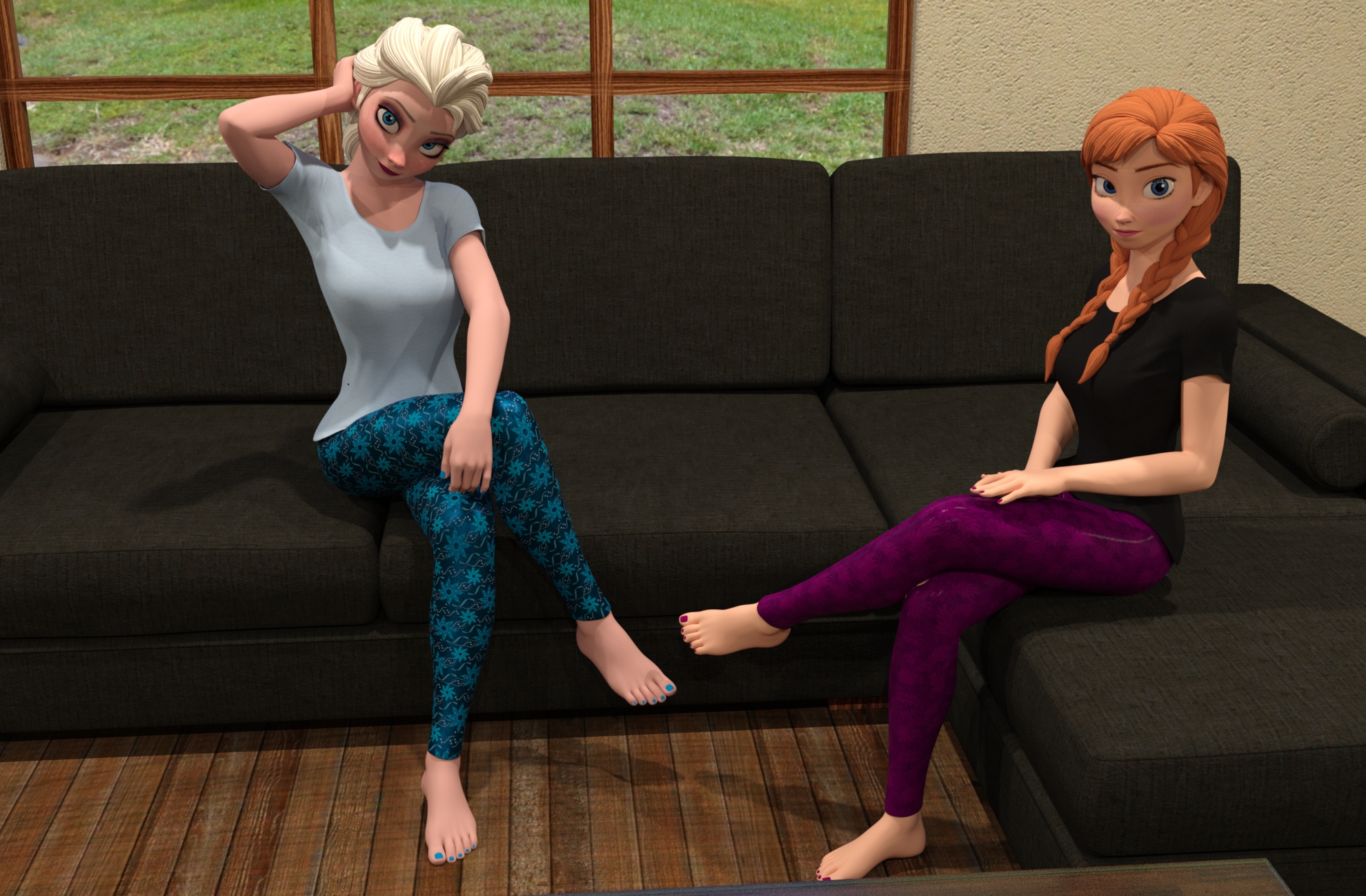 Elsa And Anna Relaxing In The Living Room By Blackpanther6190 On Deviantart