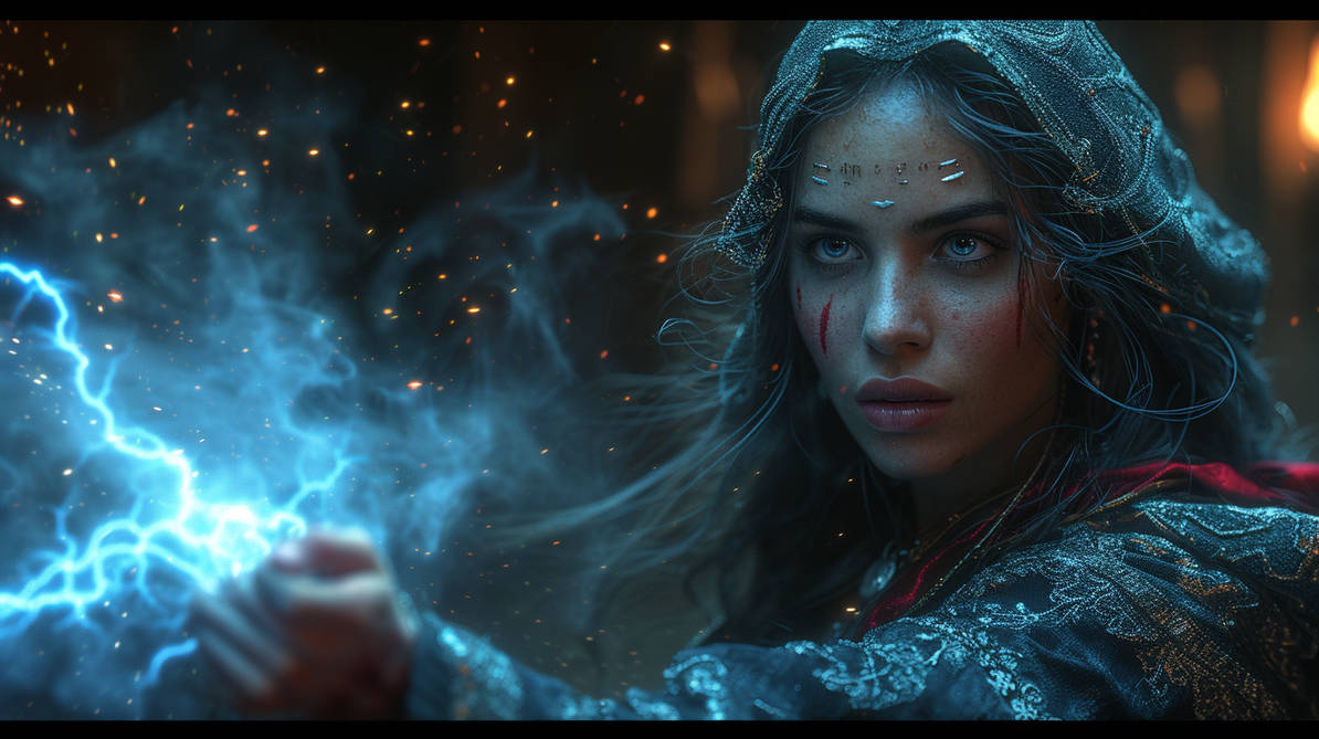 H96ven Female Mage Casts An Electricity Spell Usin By Silver7ight On Deviantart