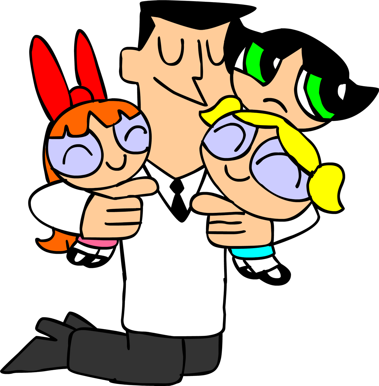 Professor Utonium Hugging The Powerpuff Girls By Blackrhinoranger On
