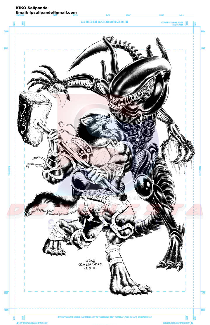 Commission Art_Anthrowolf fighting an Alien_Inks by debuhista on DeviantArt Commission Art_Anthrowolf fighting an Alien_Inks by debuhista on DeviantArt