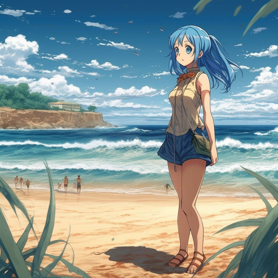 A Blue Hair Girl In Becah By Datawisp On Deviantart