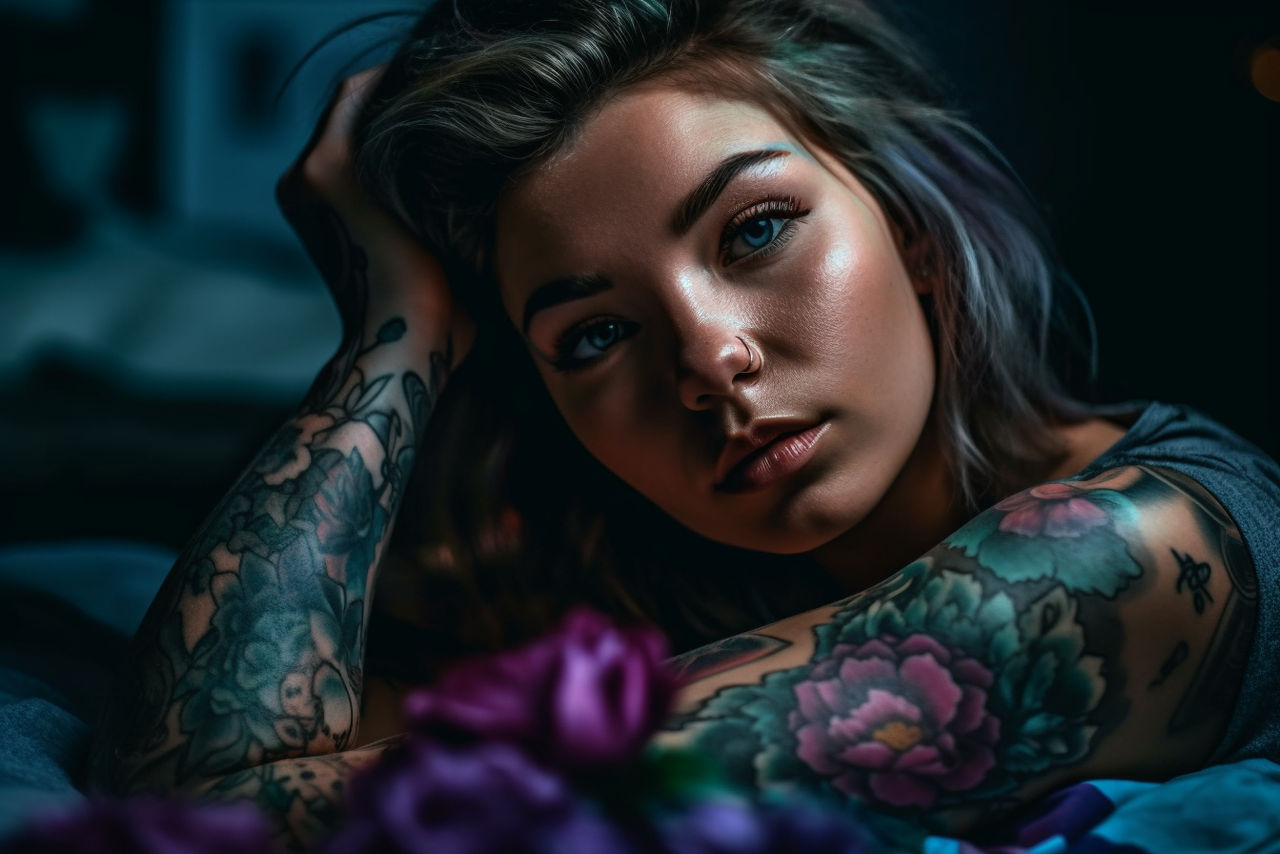A Tattooed Girl Laying On Bed By Datawisp On Deviantart