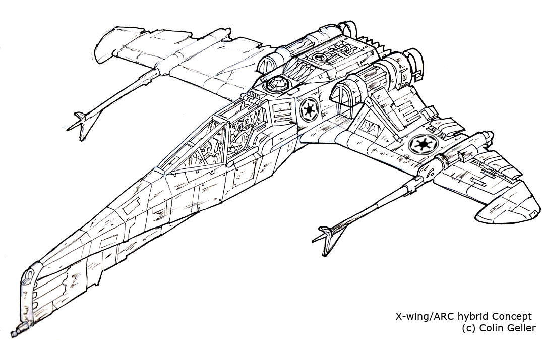 x wing fighter line drawing