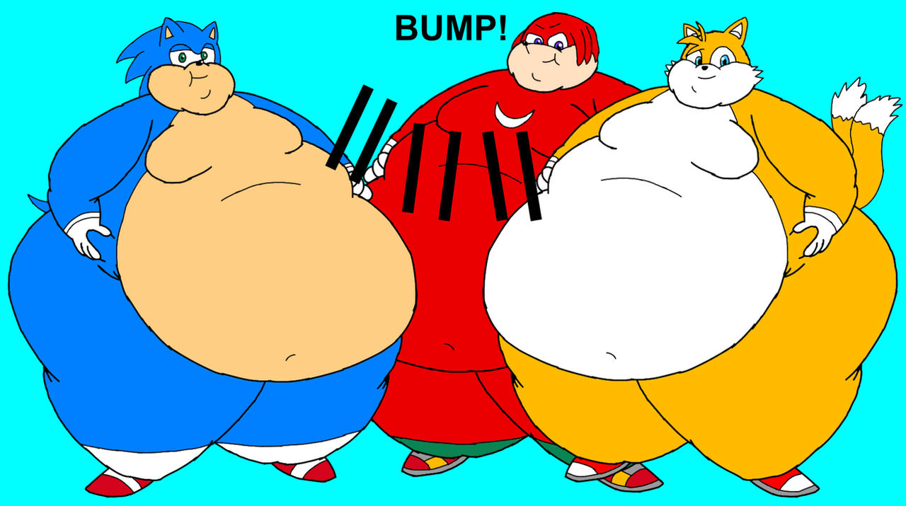 Fat Sonic Tails And Knuckles Belly Bumping By Inflationrules On Deviantart