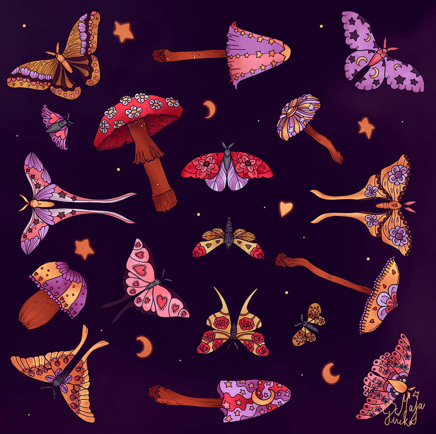 Moths And Mushrooms By Majaillustration On Deviantart