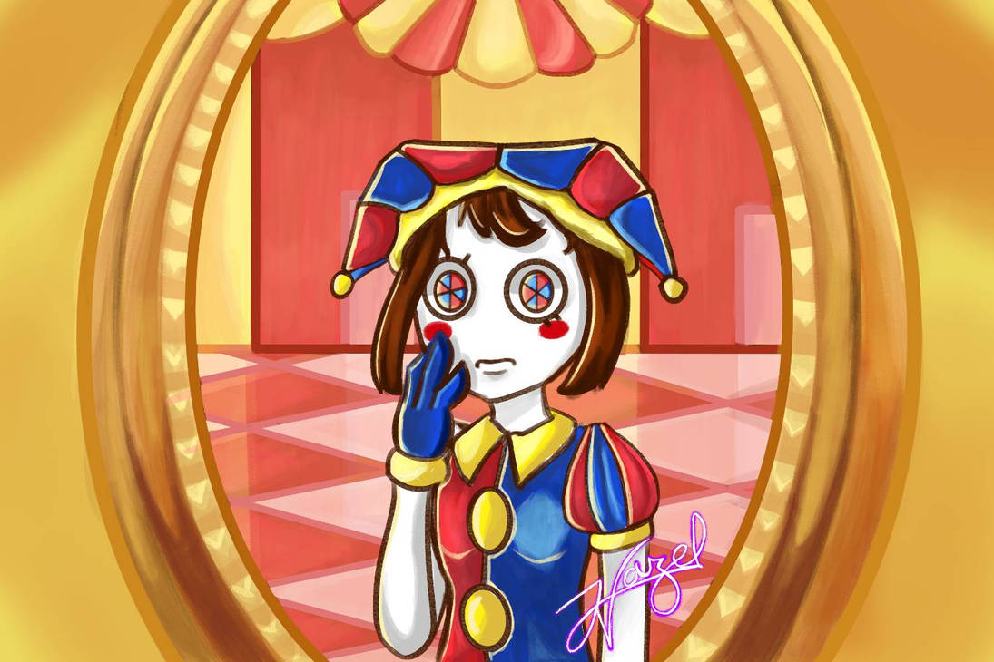 Pomni watching the mirror by Hazeltraveler on DeviantArt Pomni watching the mirror by Hazeltraveler on DeviantArt