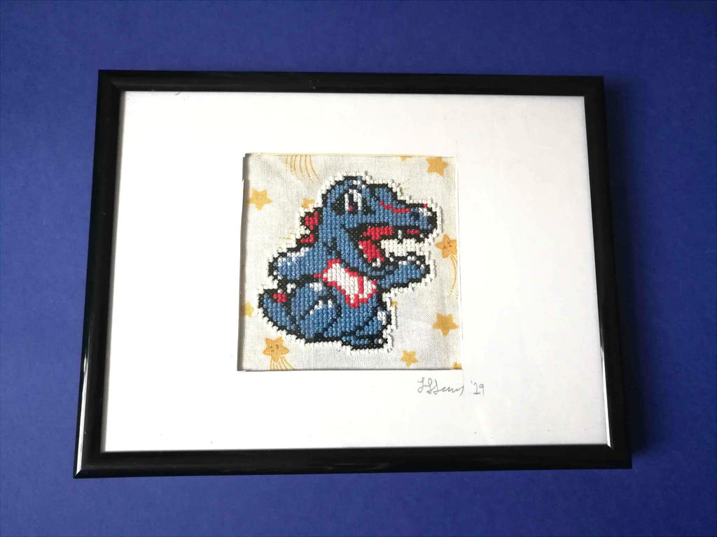 Totodile Sprite Cross Stitch Framed By Skydragon Arts On Deviantart