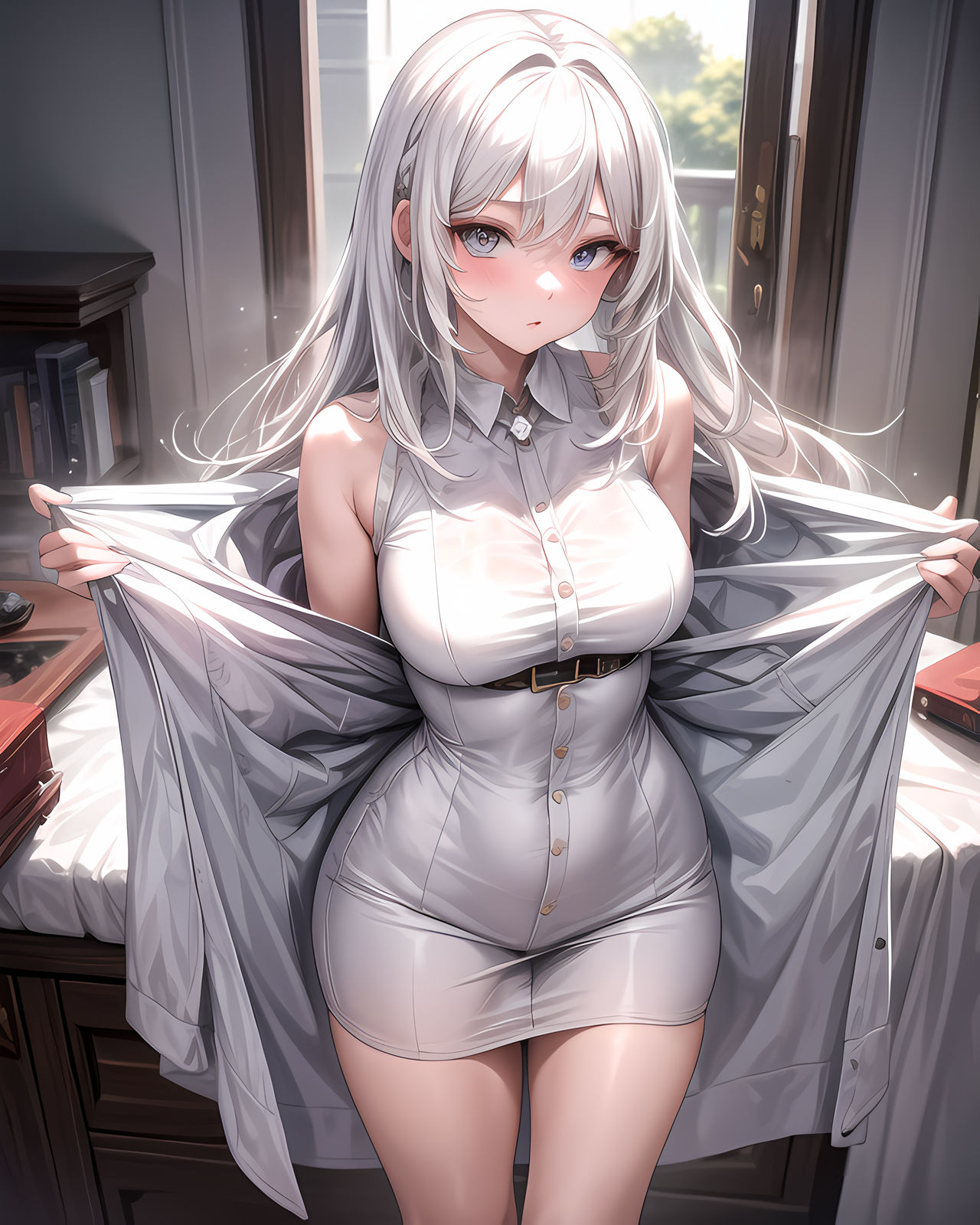 Cute Anime White Hair Girl Portrait Schoolgirl By Cuteneurogirls On