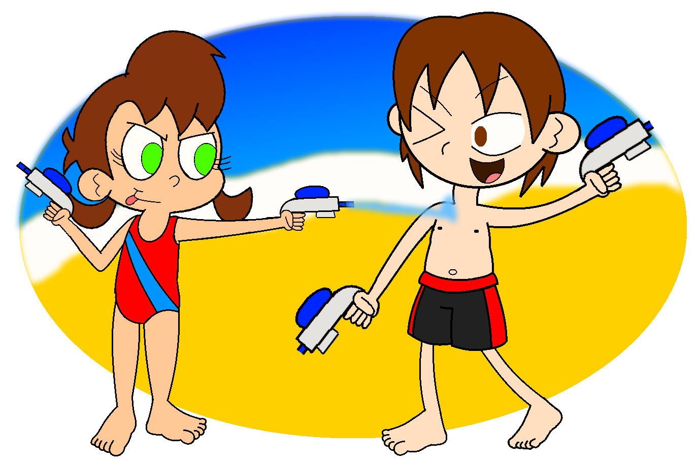 Water Gun Fight At The Beach By Smithcompanyarts On Deviantart