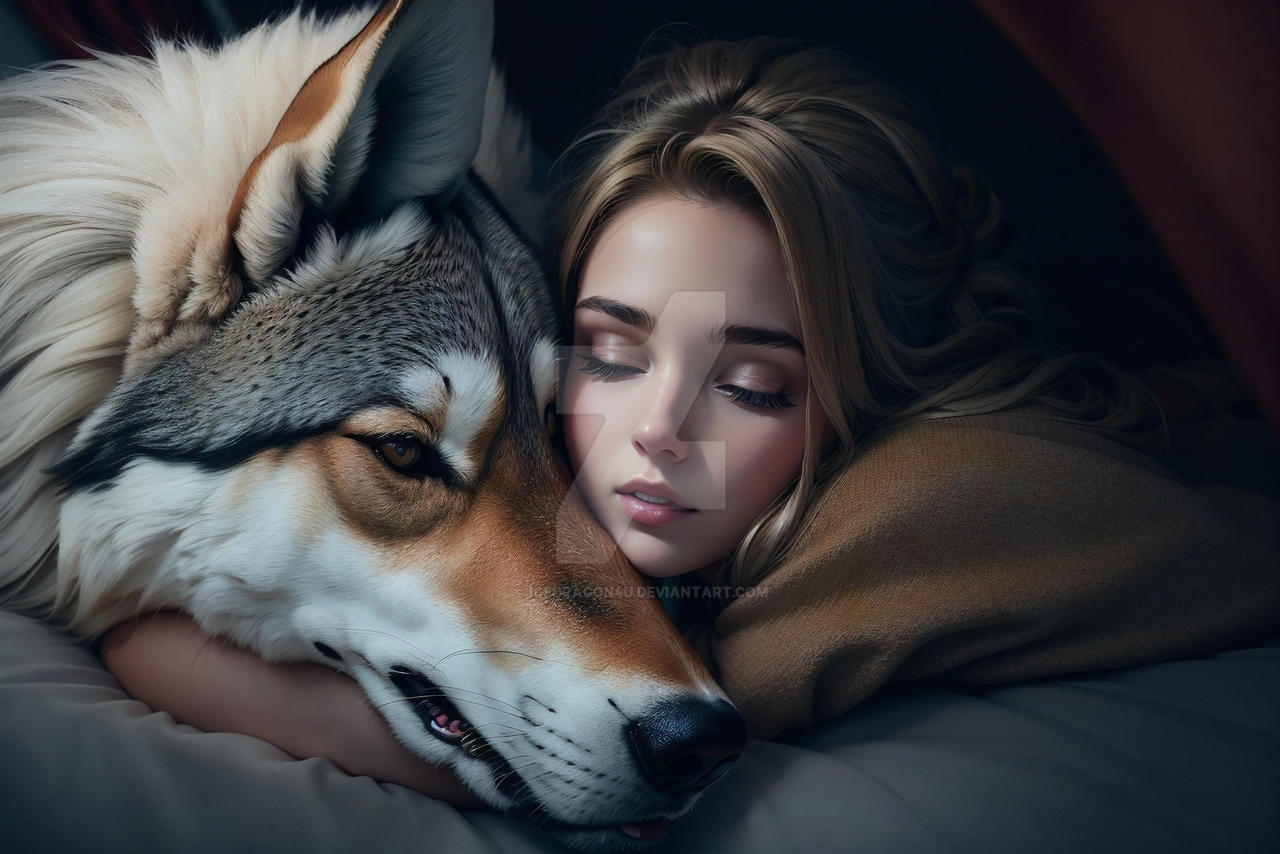 A Girl Snuggled With Her Wolf By Icedragon4u On Deviantart