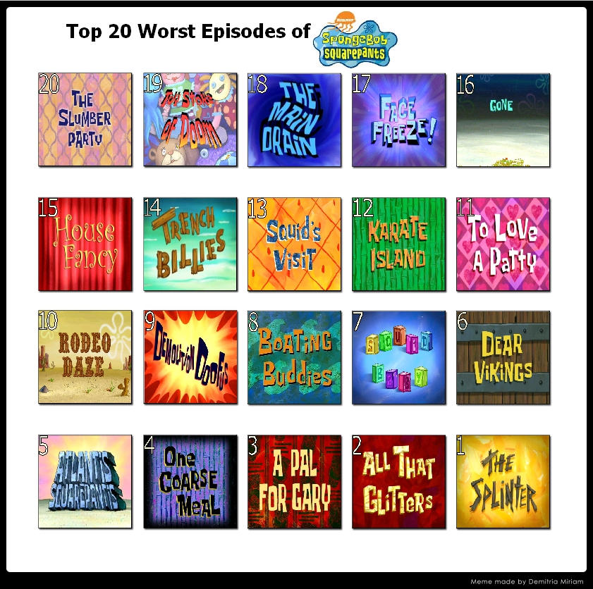 Top 20 Worst SpongeBob Episodes by KoopaKid17 on DeviantArt Top 20 Worst SpongeBob Episodes by KoopaKid17 on DeviantArt