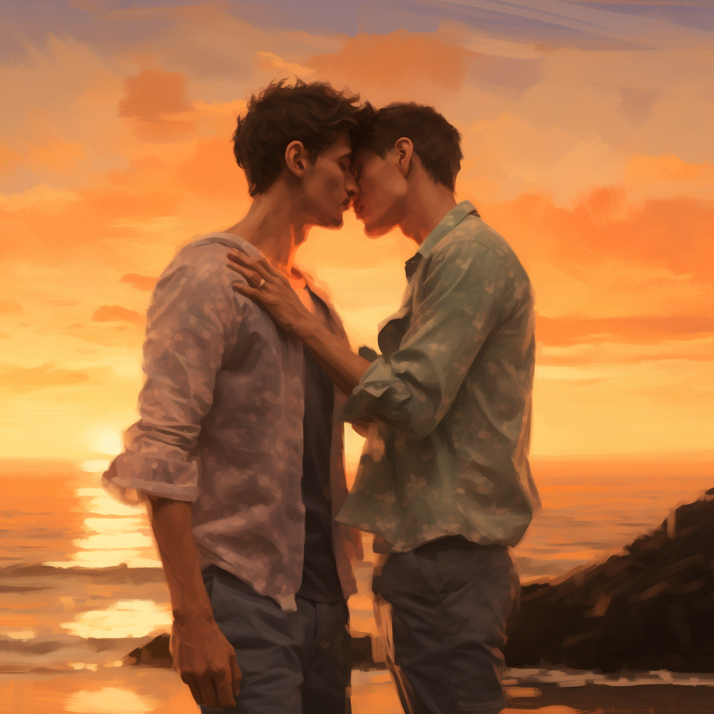 Two Guys Are Kissing On The Beach At Sunset By Maleaiart On Deviantart