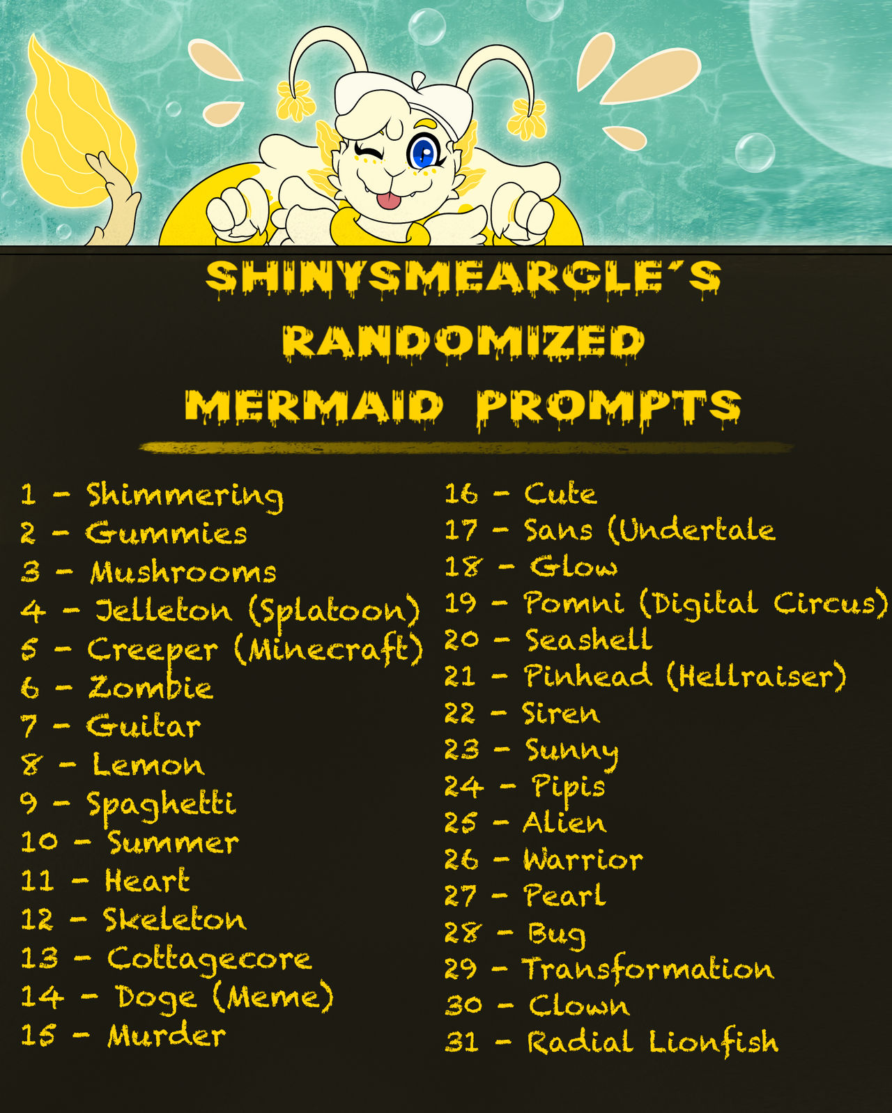 2024 MerMay Prompt List by ShinySmeargle on DeviantArt 2024 MerMay Prompt List by ShinySmeargle on DeviantArt