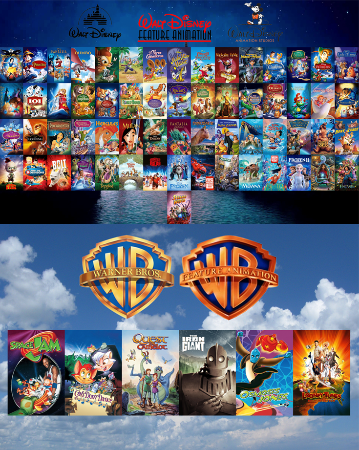 Walt Disney And Warner Bros Feature Animation By Rm1993 On Deviantart