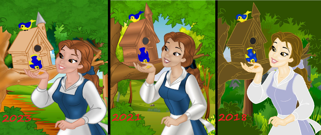 Belle feeding birds: Then and Now by Serena7718 on DeviantArt Belle feeding birds: Then and Now by Serena7718 on DeviantArt