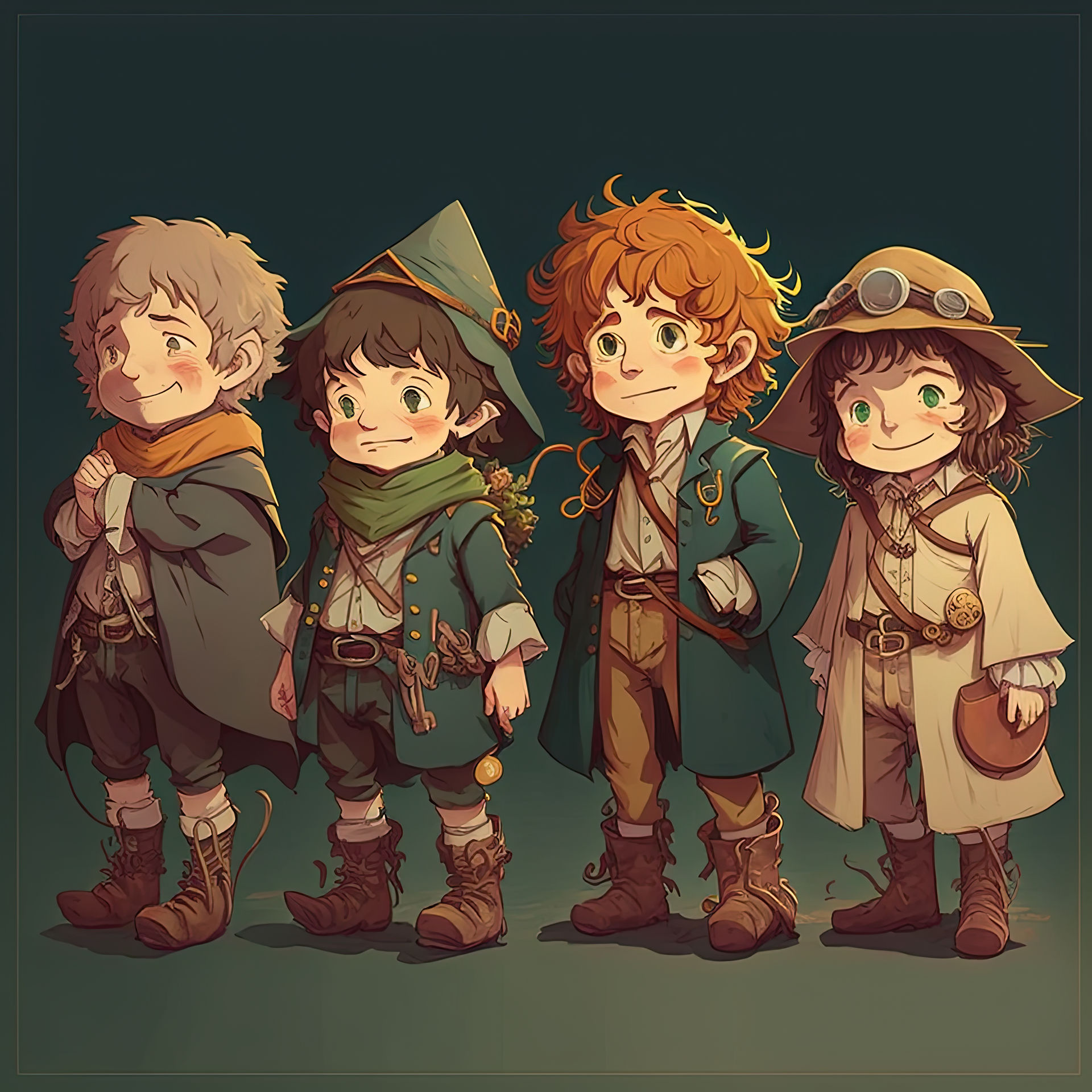 The four brave hobbits (AI art) by 3D1viner on DeviantArt The four brave hobbits (AI art) by 3D1viner on DeviantArt