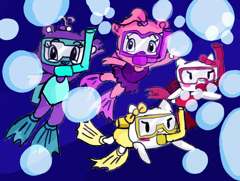 Scuba Diving With Hello Kitty With The Care Bears By Vanillawaffer3000 On Deviantart