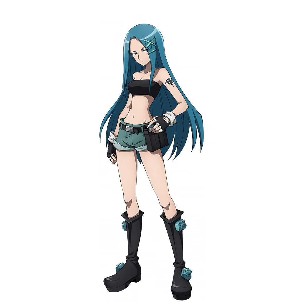 Kanna Bismarch Shaman King Official Art 1girl Arm Tattoo Armpits Bandeau Bare Shoulders