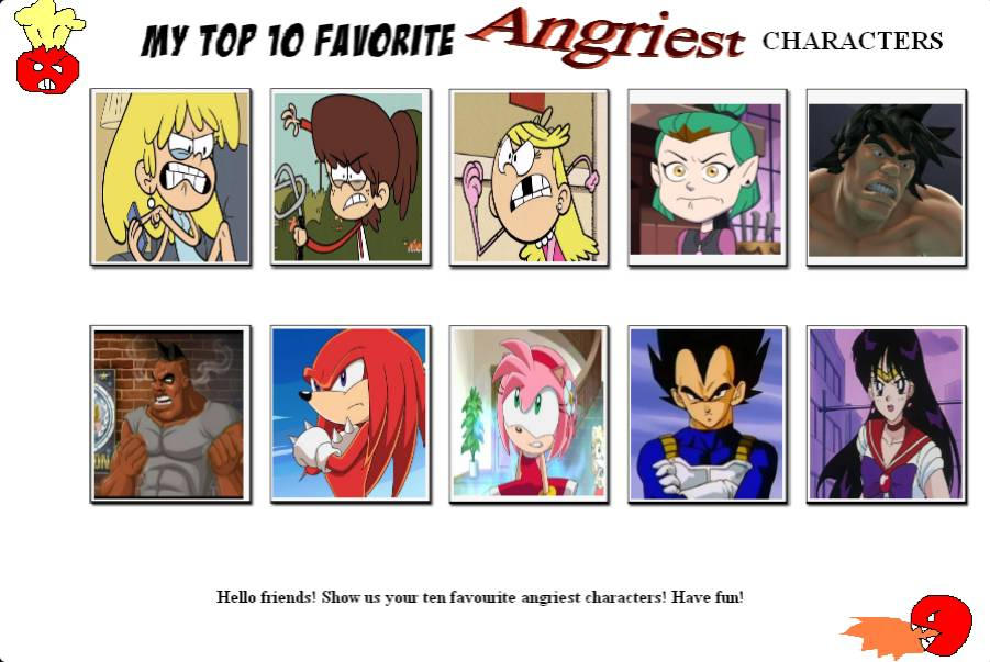 My Top 10 Angriest Characters By Cartoonfan2002 On Deviantart