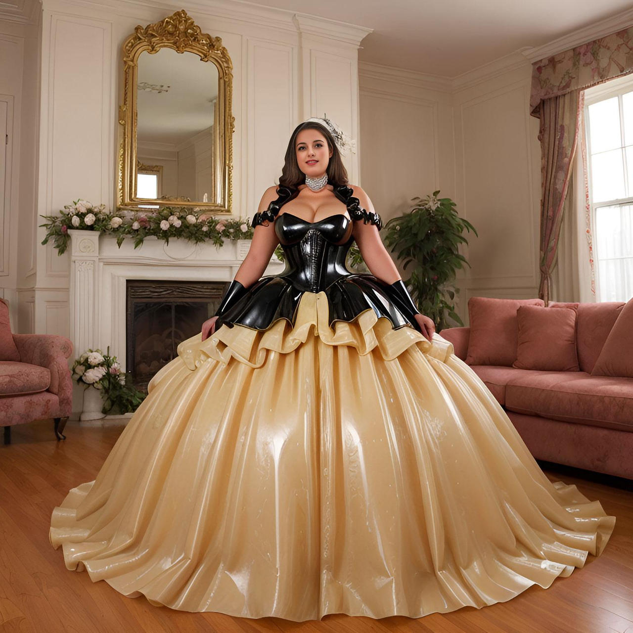 Curvy Broad Livingroom Wearing Patentleather Latex By Kathrin Inaka On