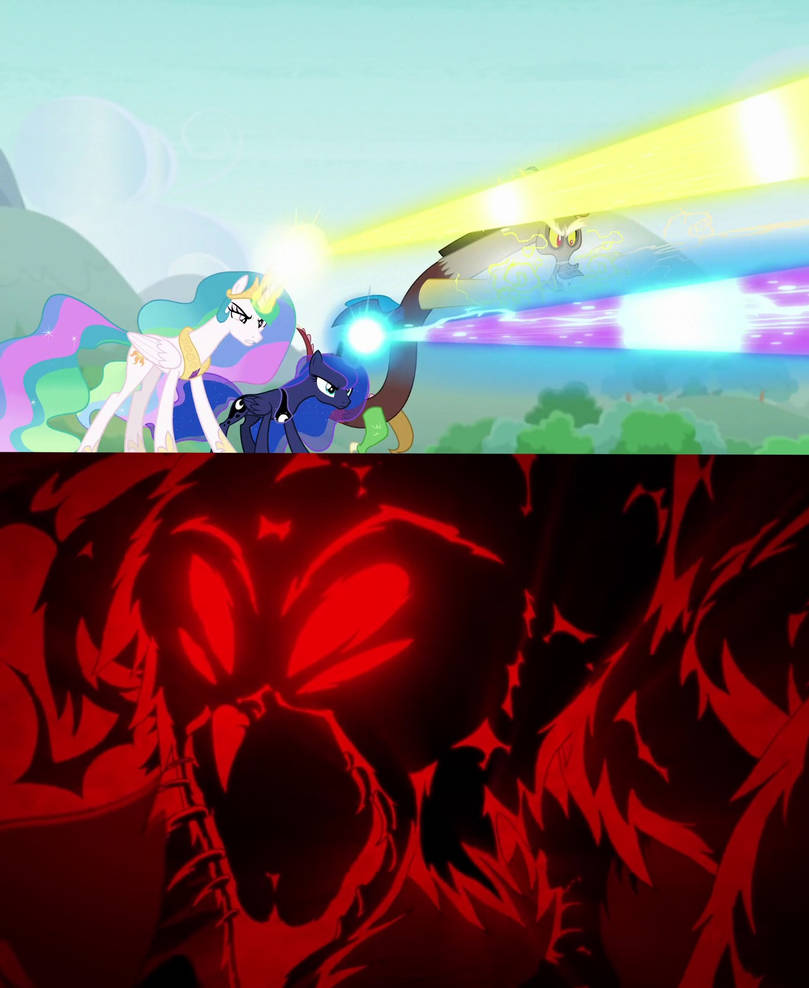 Celestia Luna And Discord Attack Stolas By Adeanthepurpledragon On Deviantart