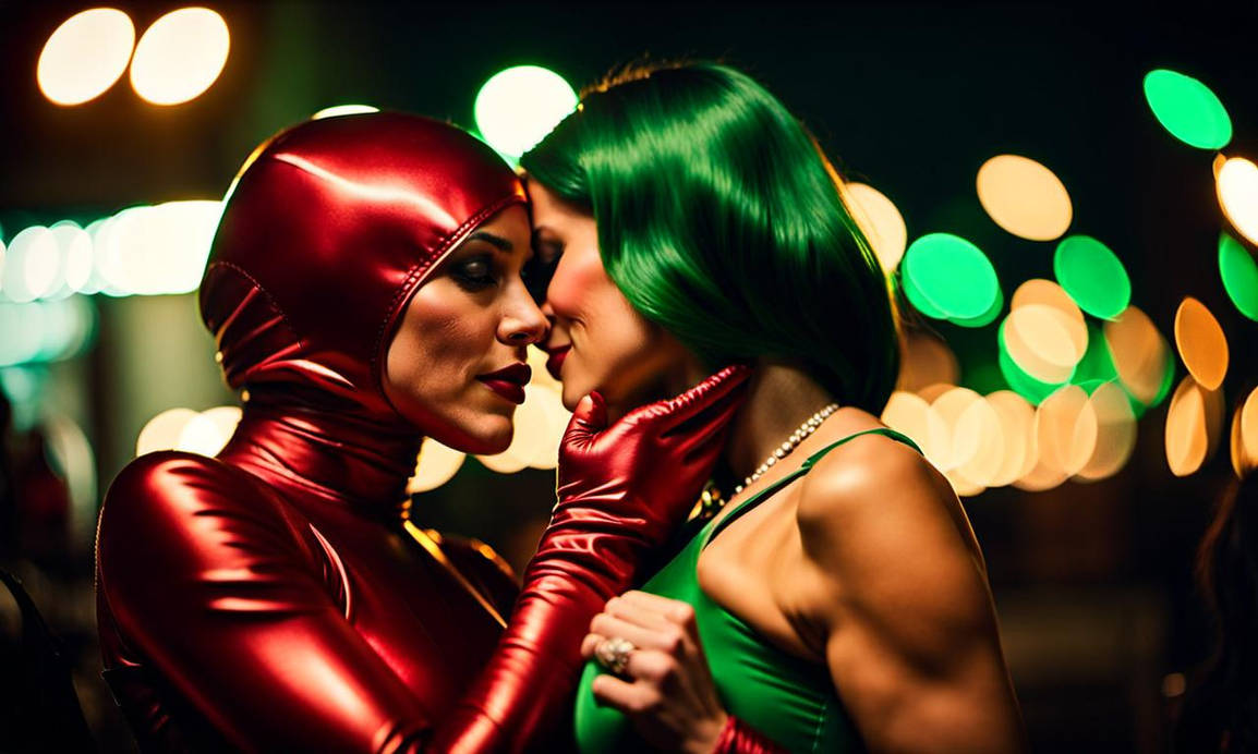 Lesbian Girl In Red And Green Catsuite 3 By Mariodit On Deviantart