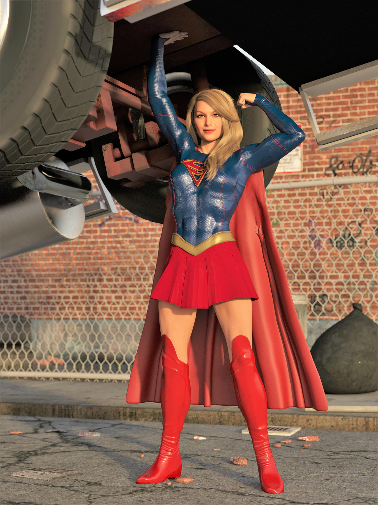 Supergirl Lifts A Fire Truck B By Dahrialghul On Deviantart