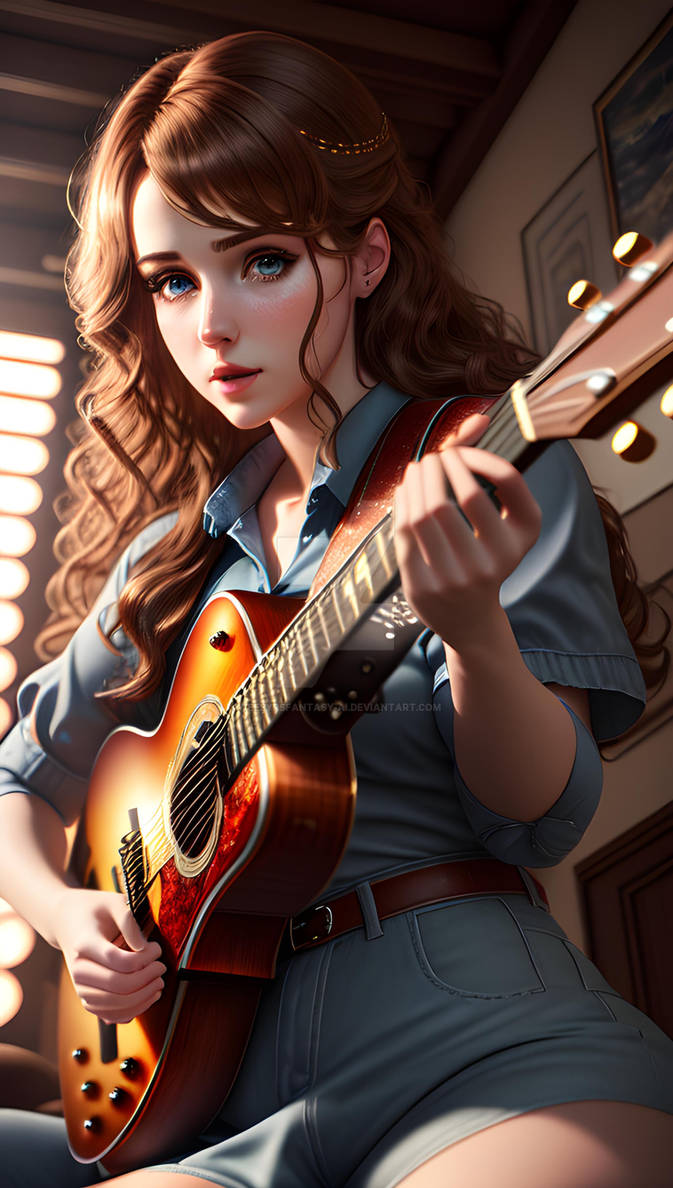 Girl Playing Guitar By Veesyrsfantasy Ai On Deviantart