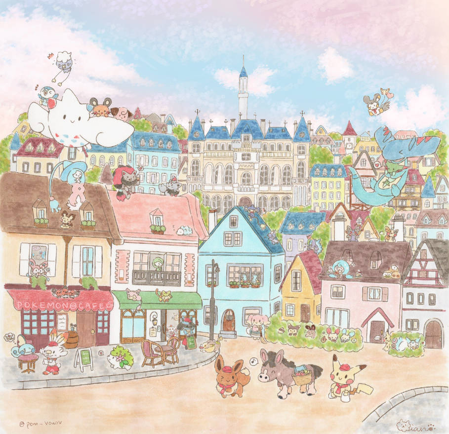 Pokemon Cafe Town By Mions Art On Deviantart