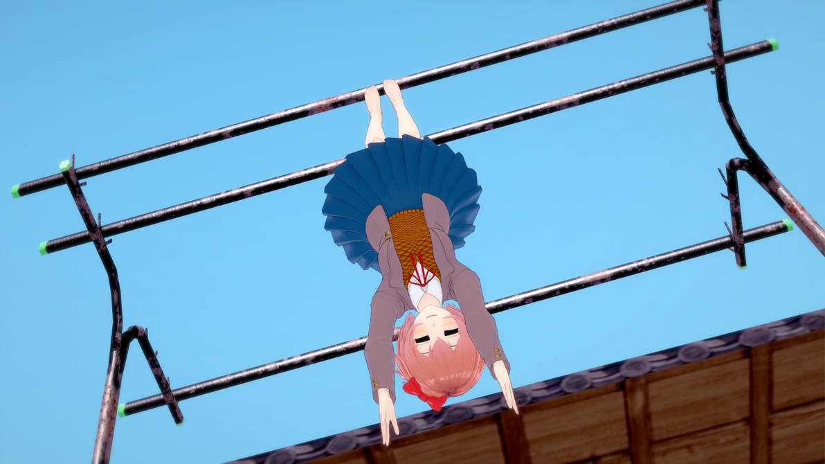 Sayori Hanging By Her Toes ~ Request By Limrogers On Deviantart