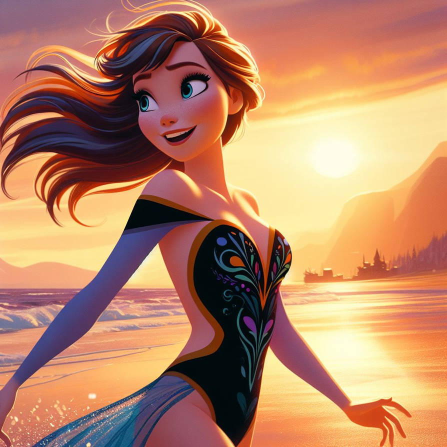 Beach Anna Disney Princess Frozen Fanart 005 By Odviously On Deviantart